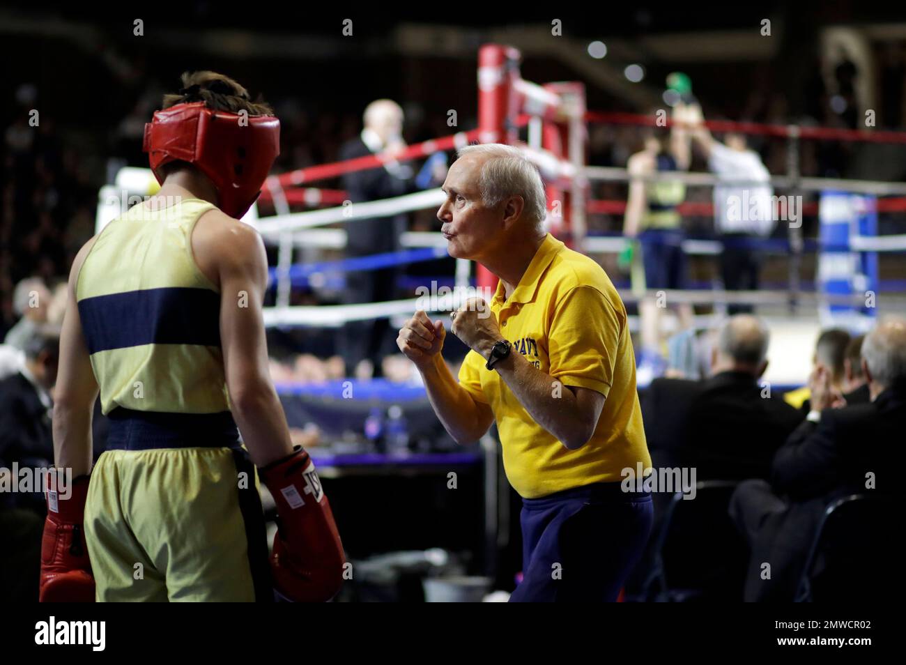 In this Feb. 24, 2017 photo, coach Jim Searing, right, prepares ...
