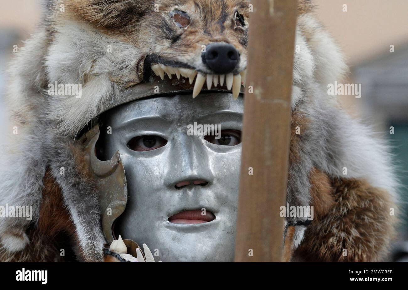 A mask on parade on occasion of the Carnival in Rome, Saturday, Feb. 25 ...