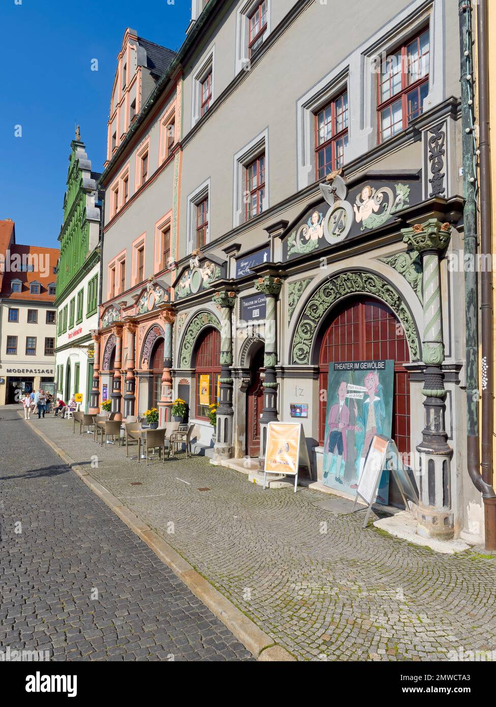 Theatre in the vault, house facade, market square, Weimar, Thuringia ...