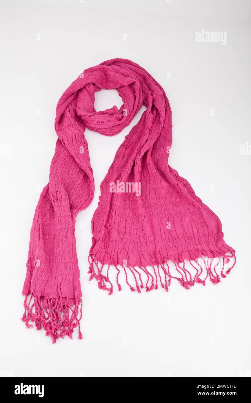 Pink Scarf Woven With Fringes On White Background Stock Photo - Alamy