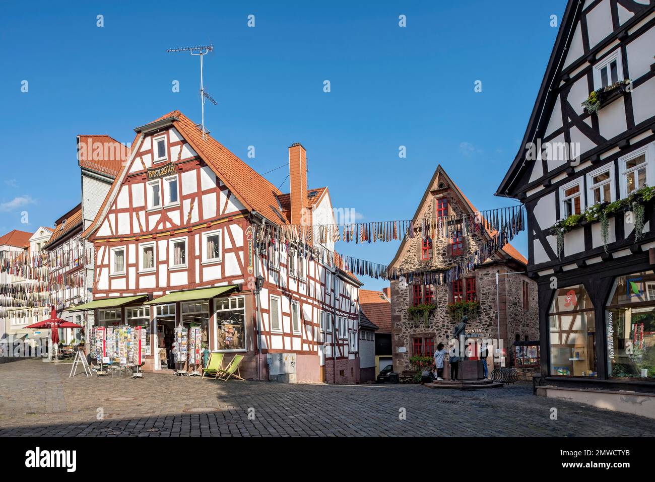 Half-timbered house old brewery, town mill with stocking monument ...