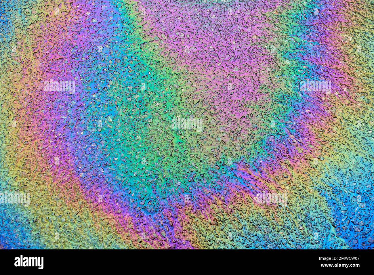Environmentally harmful traces of oil on an asphalt road, Berlin ...