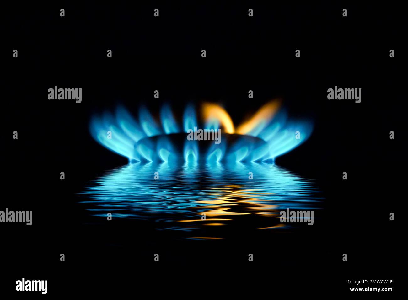 Gas flame reflected in the water Stock Photo - Alamy