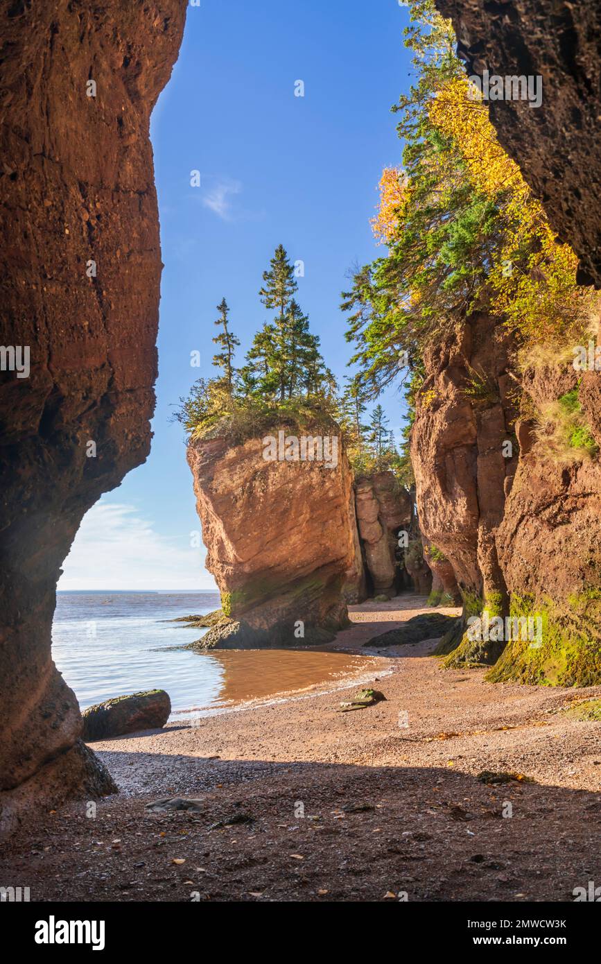 Sea stacks and cliffs at the Hopewell Rocks in Hopewell Rocks ...