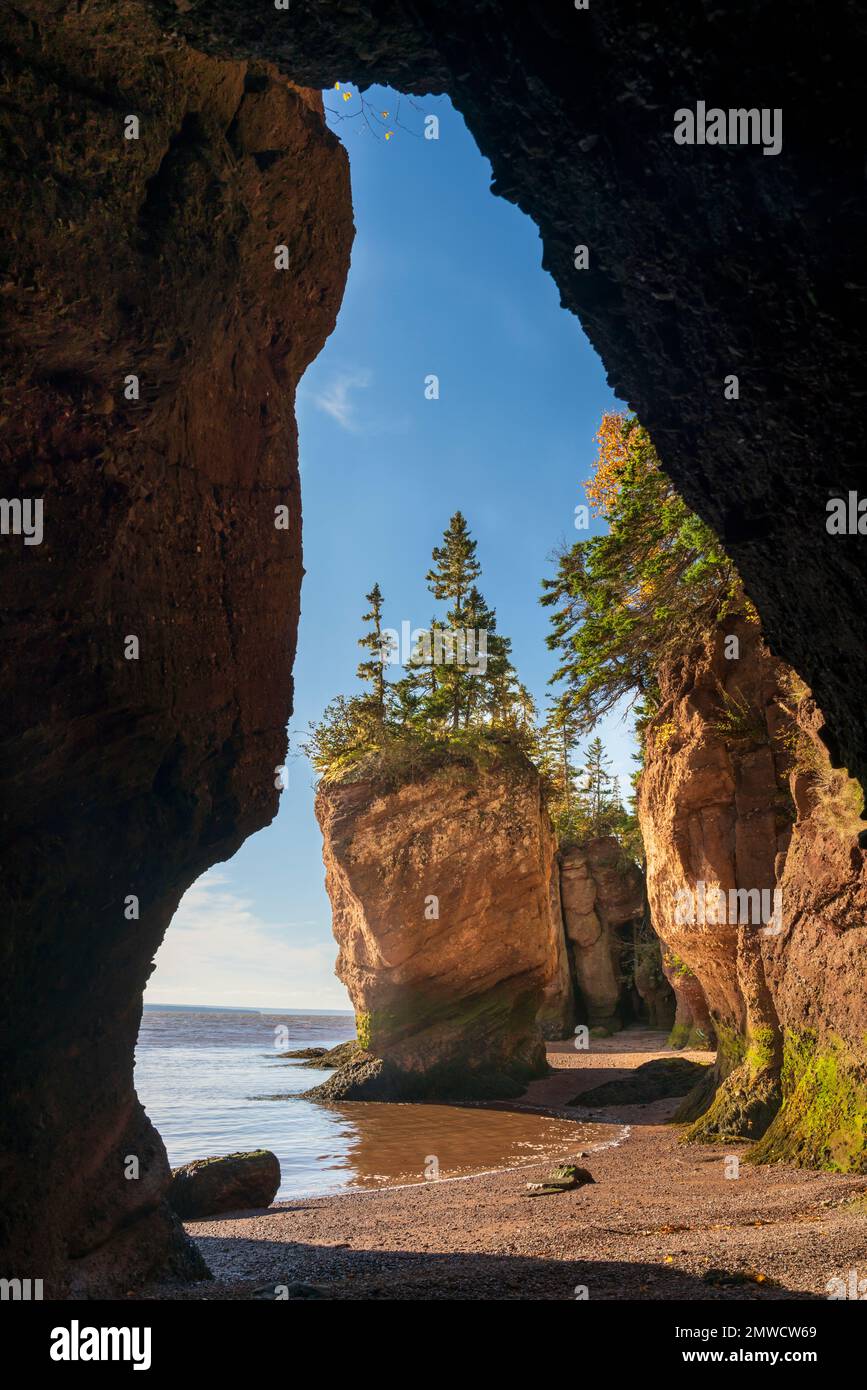 Sea stacks and cliffs at the Hopewell Rocks in Hopewell Rocks ...