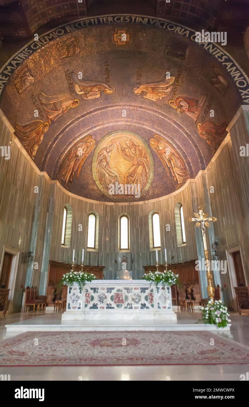 Main altar, central nave, 1930s Mussolini era mosaic, Coronation of the ...