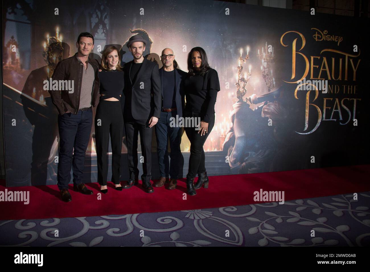 Actors from left, Luke Evans, Emma Watson, Dan Stevens, Stanley Tucci ...