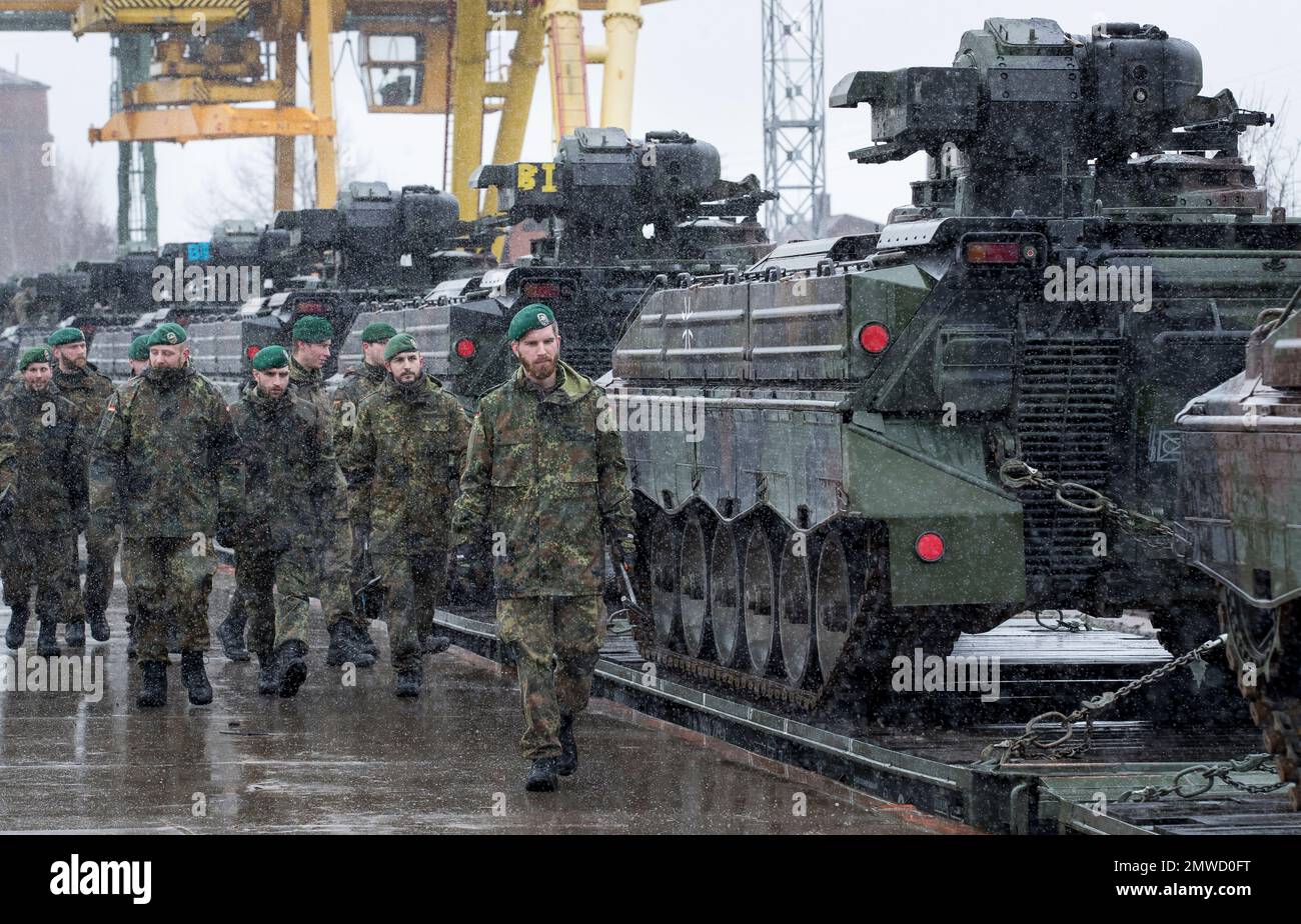 Members of German Bundeswehr 12th Mechanised Infantry Brigade, 122th ...