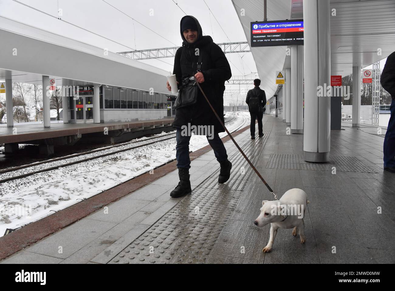 Moscow region. Odintsovo. The passenger with a dog on the platform of ...