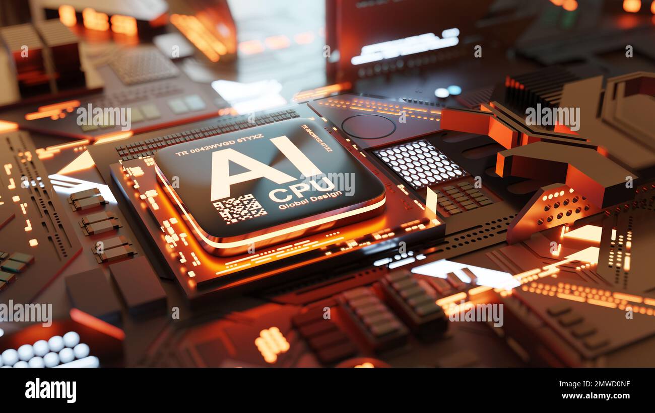 Future AI Artificial Intelligence powered by CPU processors. 3D ...