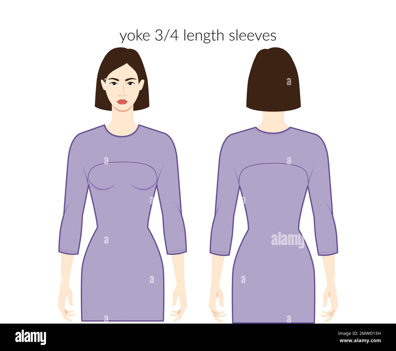 Yoke sleeves clothes character beautiful lady in lavender top, shirt ...