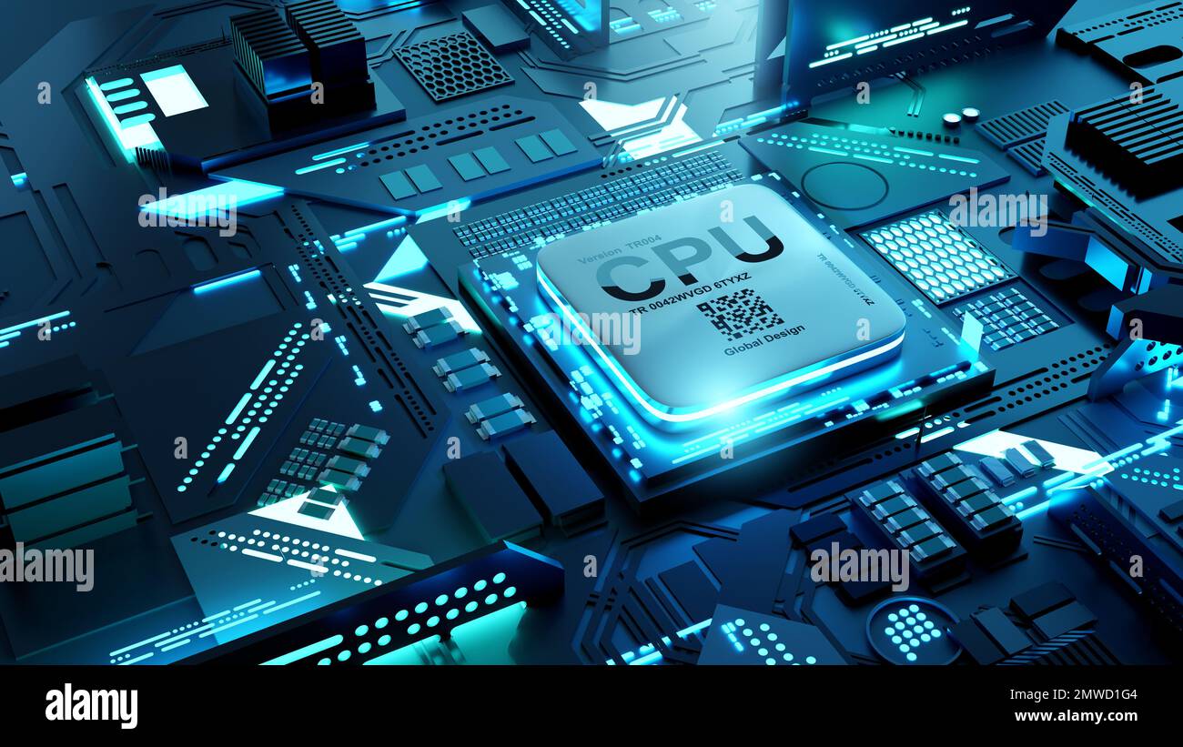CPU semiconductor technology background. 3D illustration Stock Photo ...