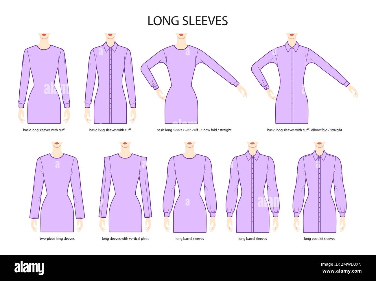 Set of Long sleeves basic clothes with cuff, long length, barrel, two ...