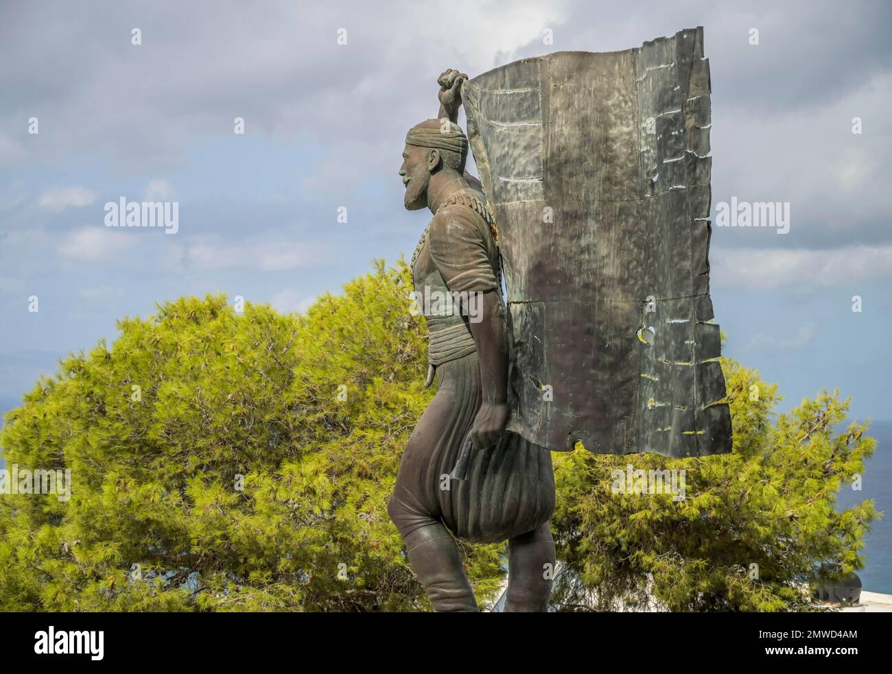 Statue and monument of Spyros Kayales with Greek flag, revolt against ...