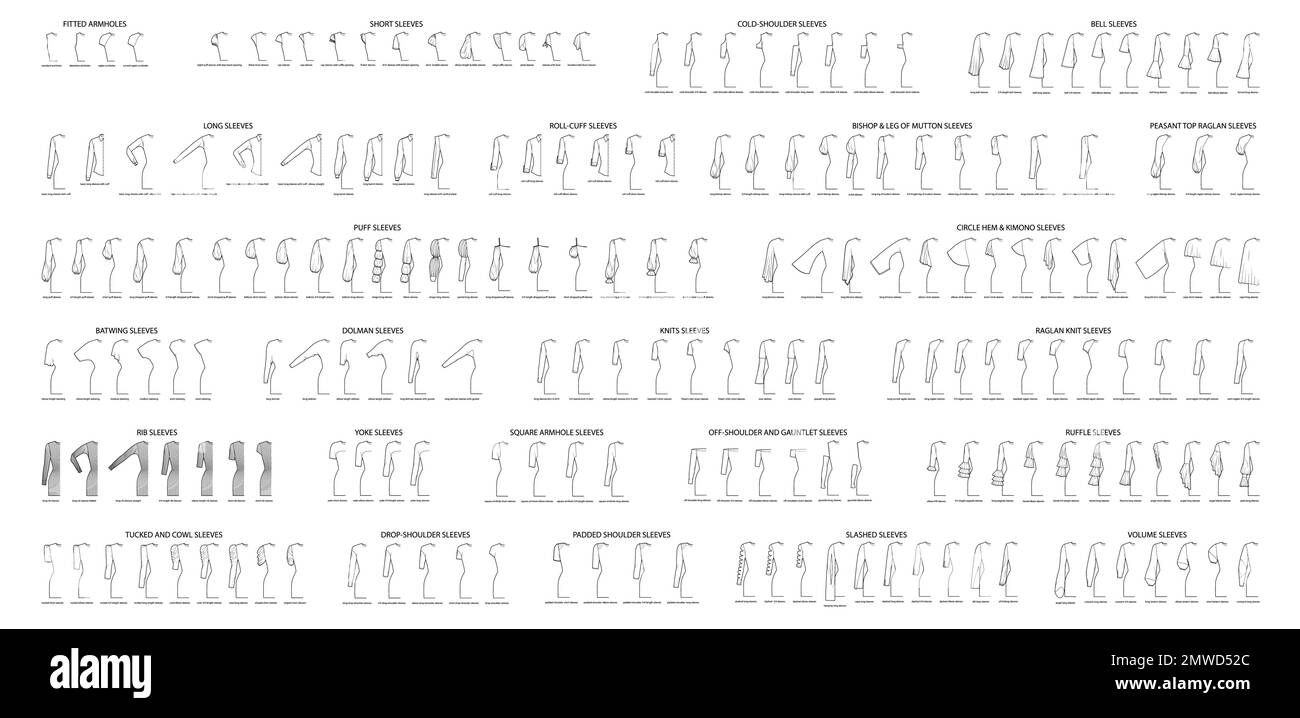 Set of sleeves puff, knit, circle, kimono, rib, off-shoulder cowl ...