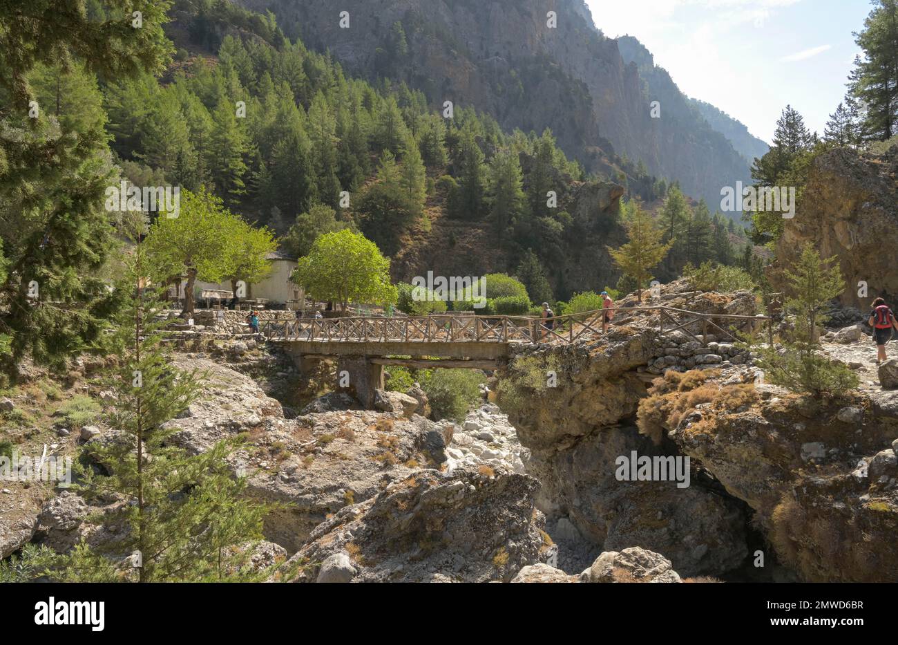 Bridge to the ruins of the former settlement of Samaria, Samaria Gorge ...