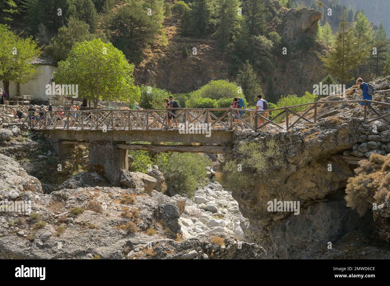 Bridge to the ruins of the former settlement of Samaria, Samaria Gorge ...