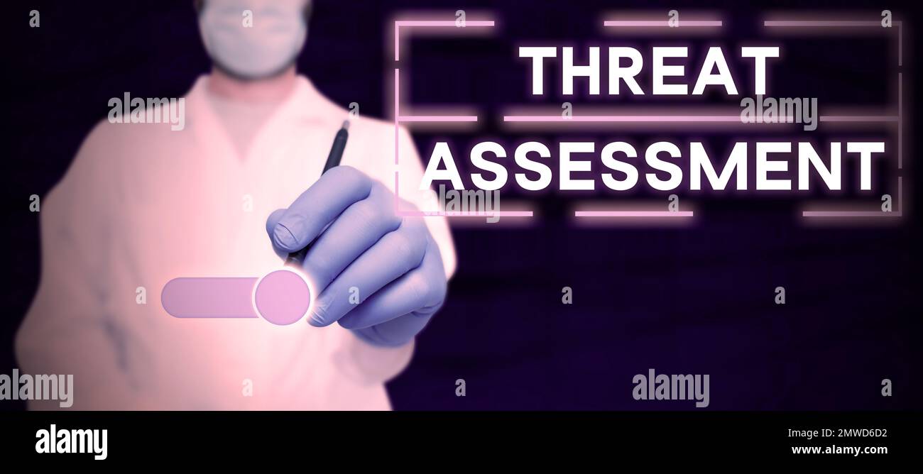 Hand writing sign Threat Assessment. Word Written on determining the ...