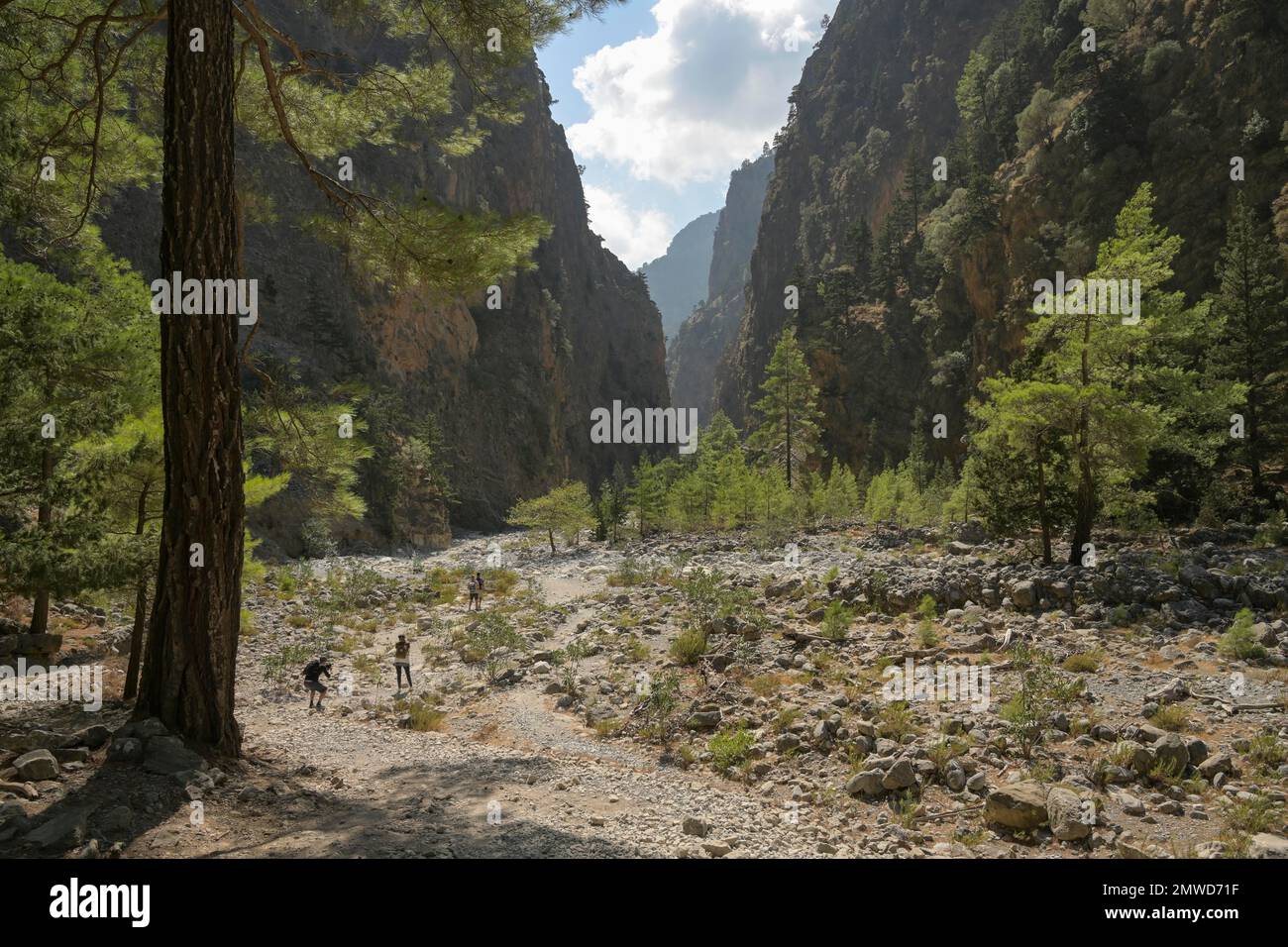 Hiking trail, view of the narrow Iron Gate Portes, Samaria Gorge, Crete ...