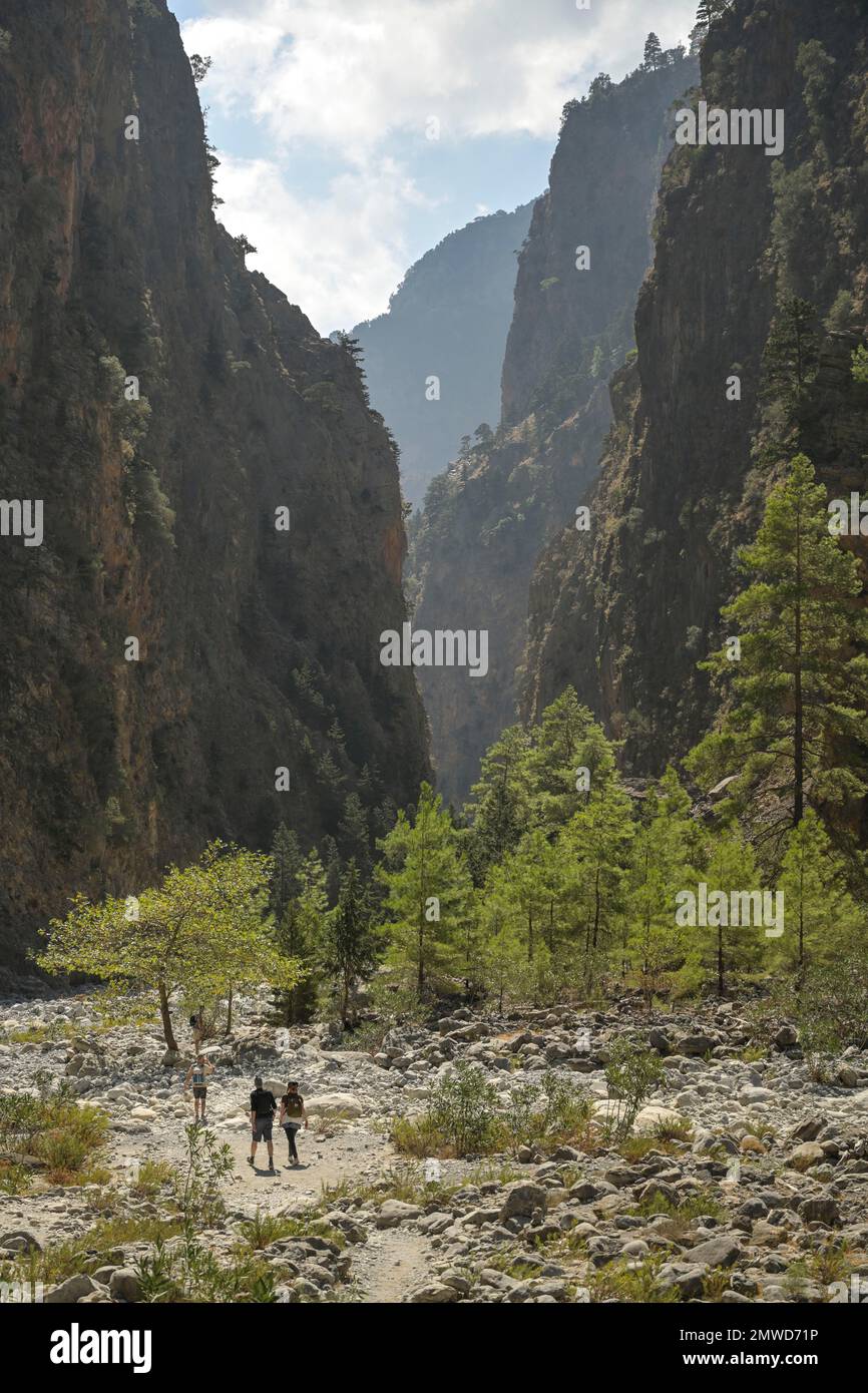 Hiking trail, view of the narrow Iron Gate Portes, Samaria Gorge, Crete ...