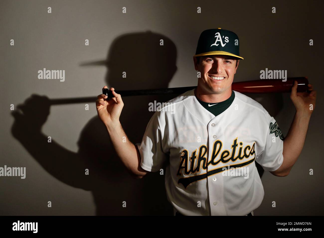 This is a 2017 photo of left fielder Jaycob Brugman of the Oakland ...