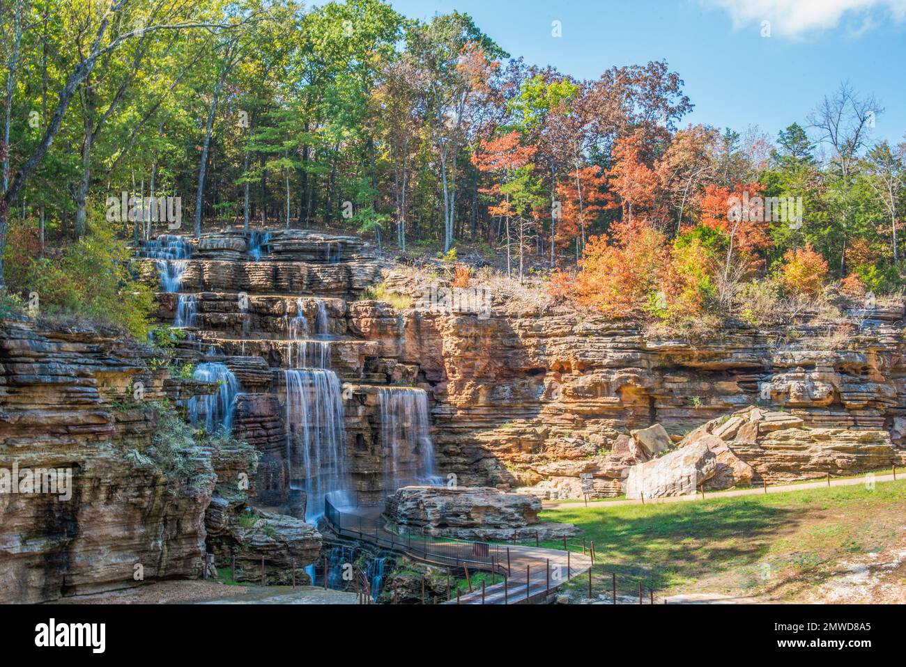 A waterfall located at the top of the Rock in Ridgedale, Missouri Stock ...