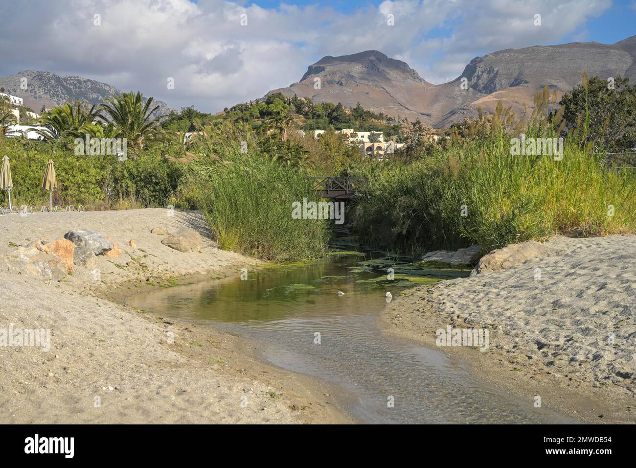 Freshwater stream, Damnoni Beach, South Coast, Crete, Greece Stock ...