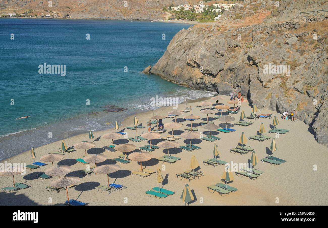 Sandy beach beach micro Ammoudi Beach, South coast, Crete, Greece Stock ...