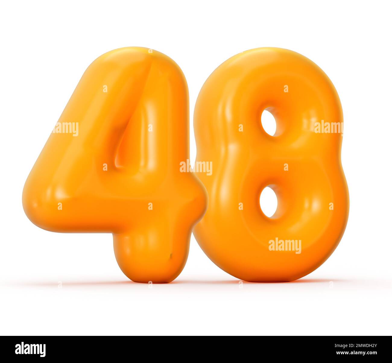 A 3d rendering of a glossy orange jelly number 48 isolated on white ...