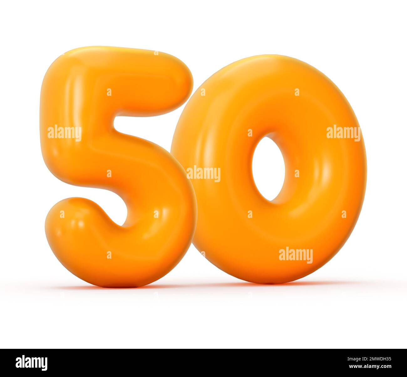 A 3d rendering of a glossy orange jelly number 50 isolated on white ...