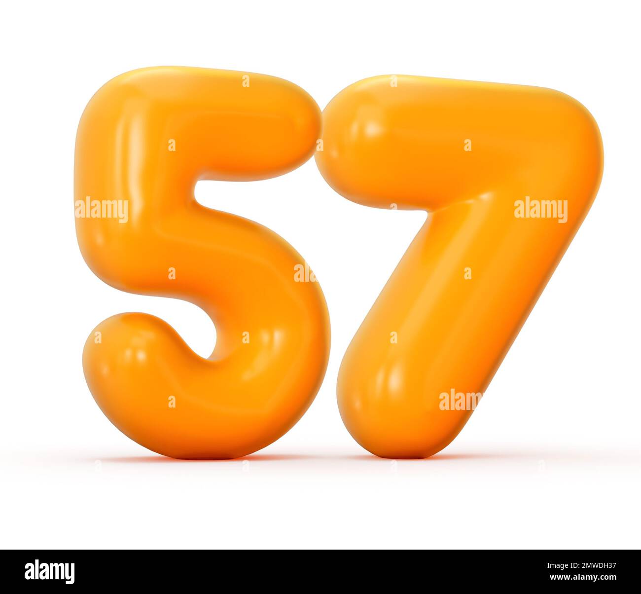 A 3d rendering of a glossy orange jelly number 57 isolated on white ...