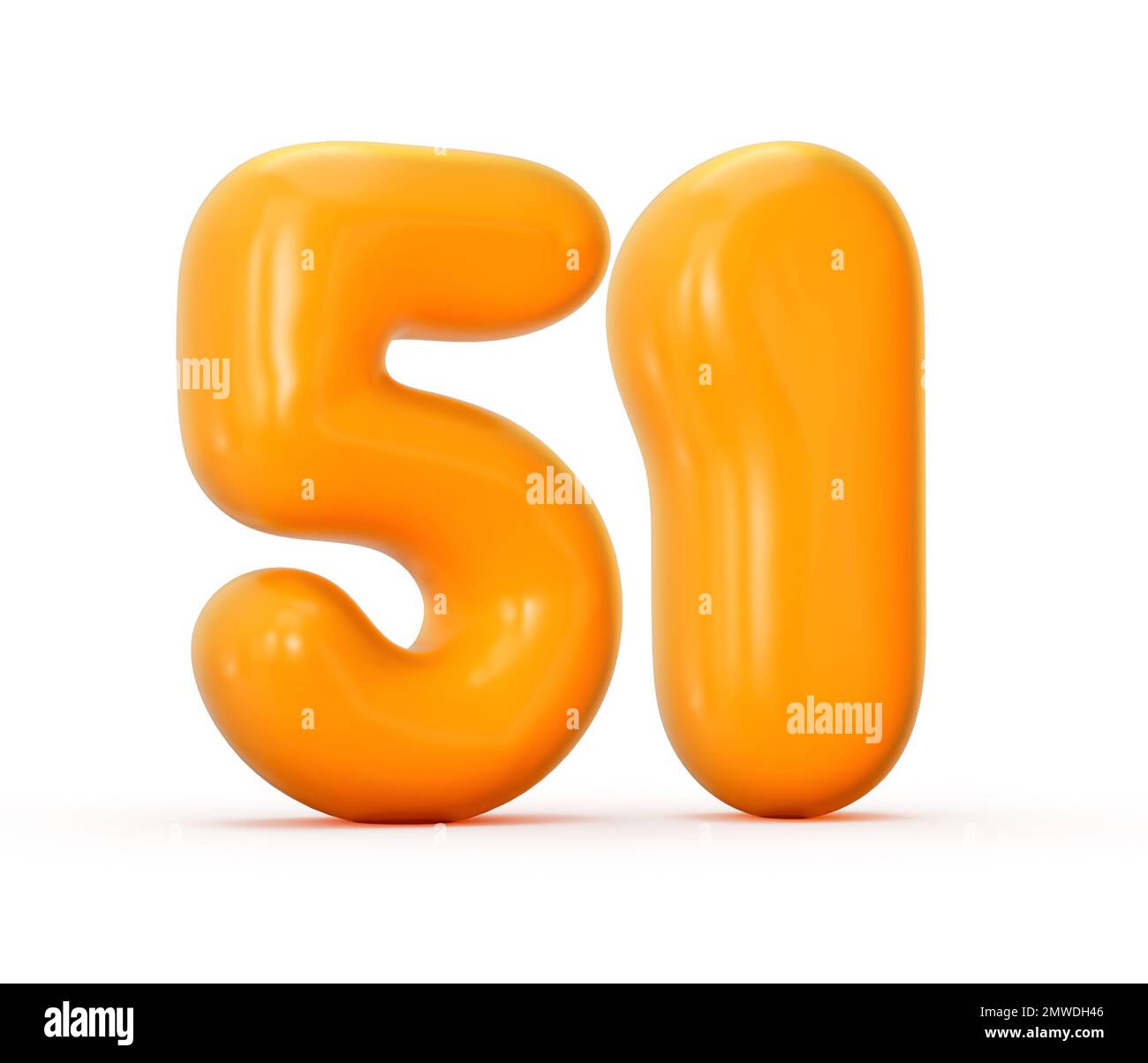 A 3d rendering of a glossy orange jelly number 51 isolated on white ...
