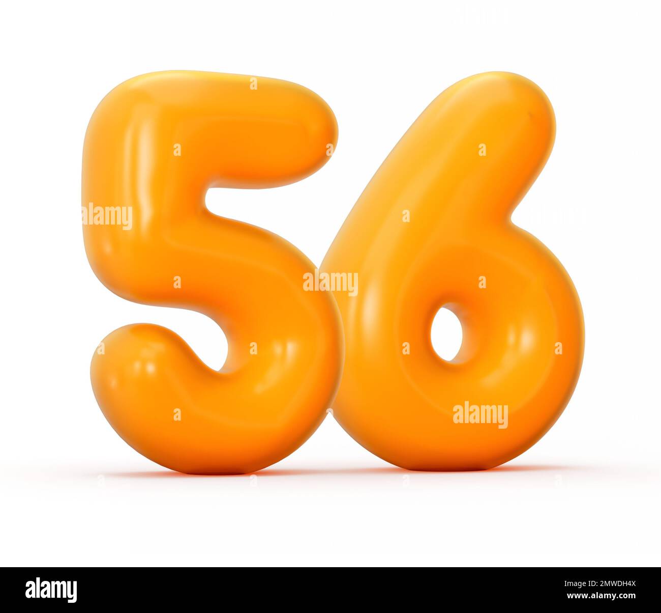 A 3d rendering of a glossy orange jelly number 56 isolated on white ...