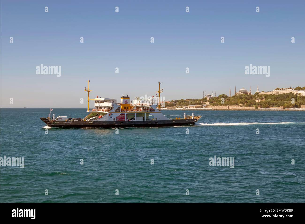 The city lines ferry on the magnificent Bosphorus waterway in Istanbul ...