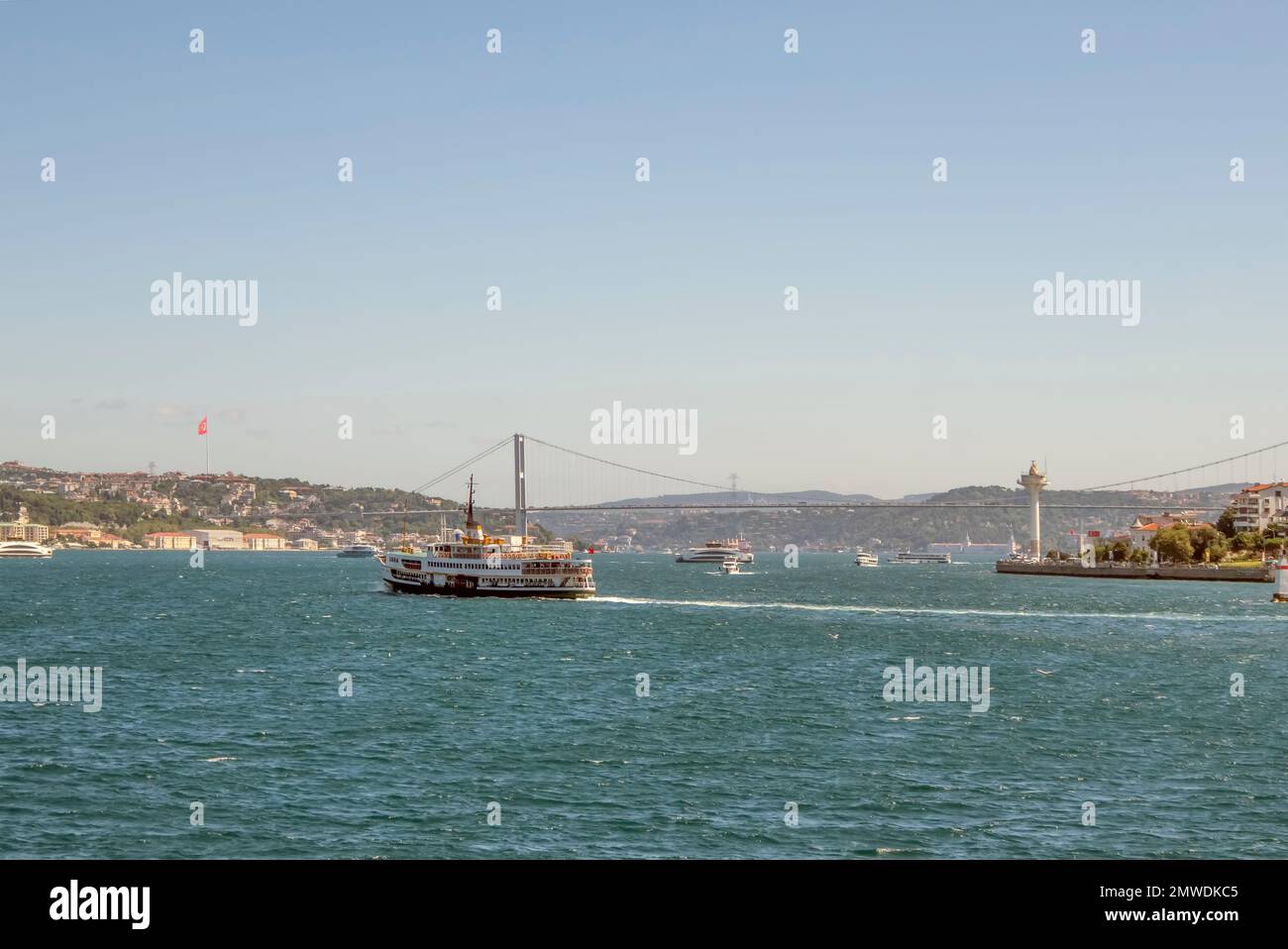 The city lines ferry on the magnificent Bosphorus waterway in Istanbul ...