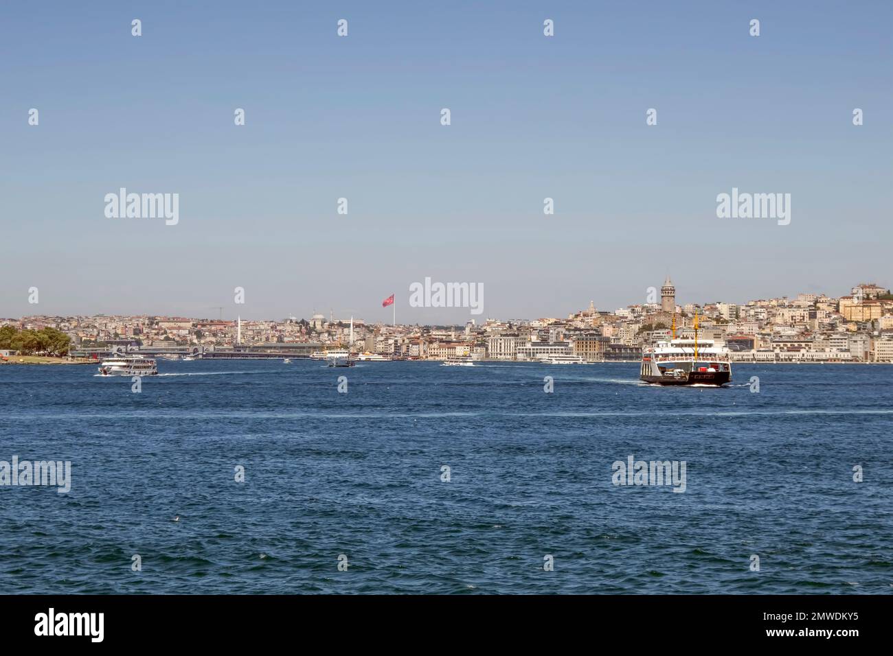 The city lines ferry on a voyage on the magnificent Bosphorus waterway ...