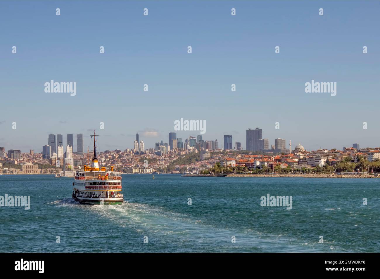 The city lines ferry on a voyage on the magnificent Bosphorus waterway ...