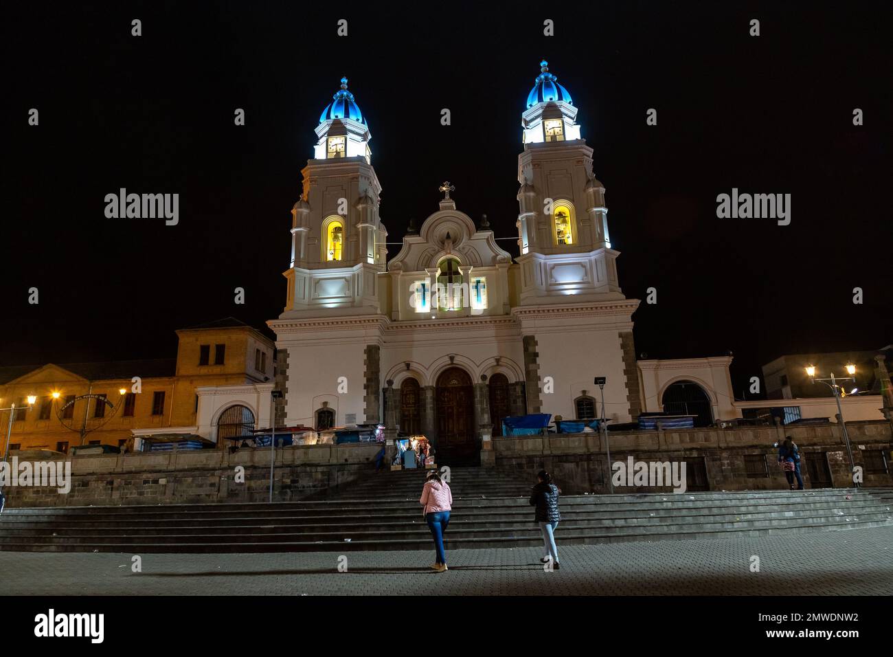 Sanctuary of the Virgin of Quinche, night view of the church and its ...