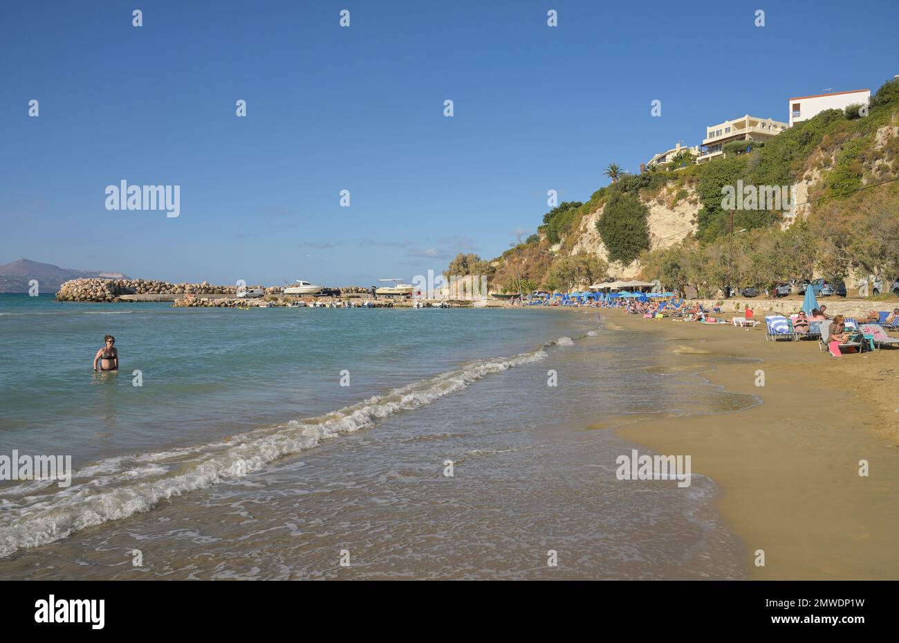 Sandy beach beach, Almyrida, North coast, Crete, Greece Stock Photo - Alamy