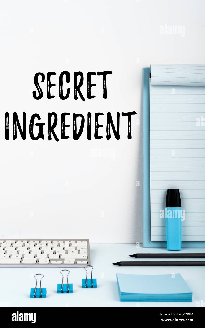 Writing displaying text Secret Ingredient. Business idea special ...