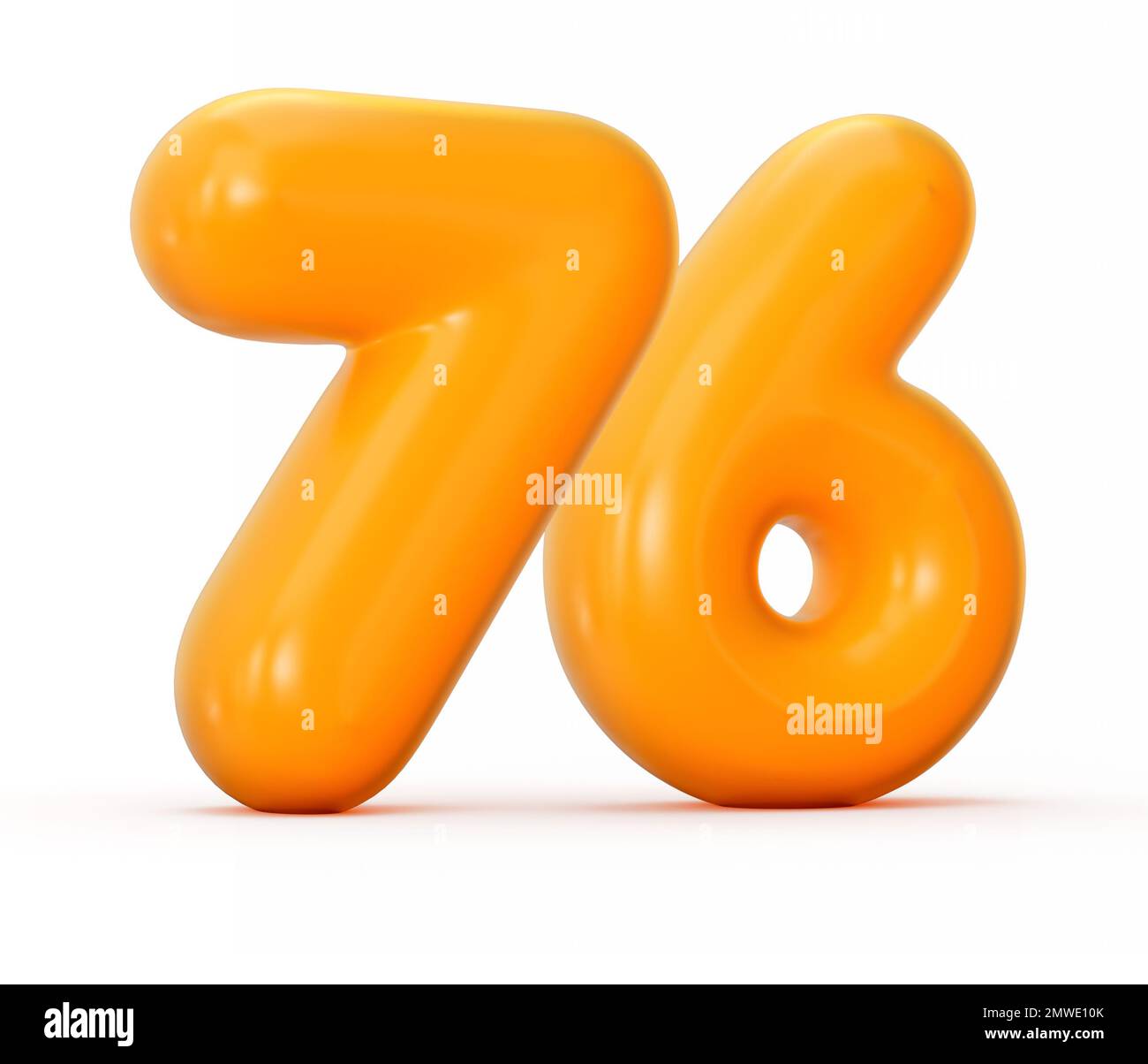 A 3D illustration of a Glossy orange jelly number 76 isolated on a ...