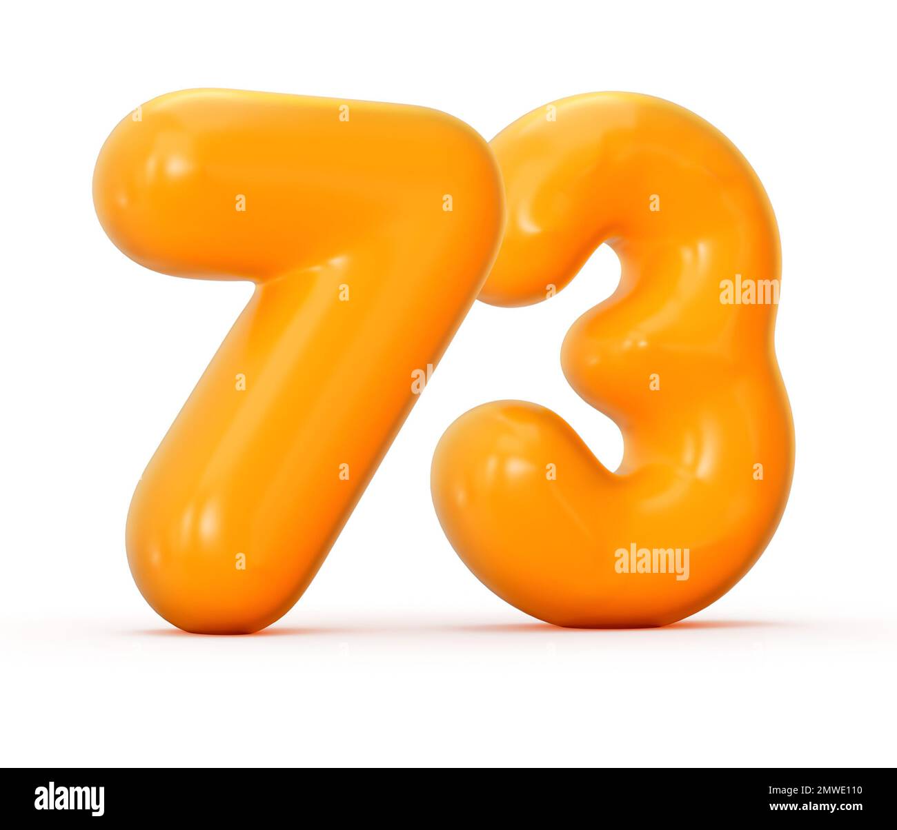 A 3D illustration of a Glossy orange jelly number 73 isolated on a ...