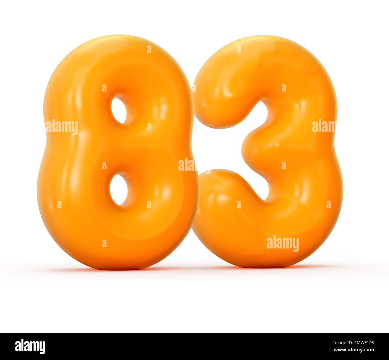A 3D illustration of a Glossy orange jelly number 83 isolated on a ...