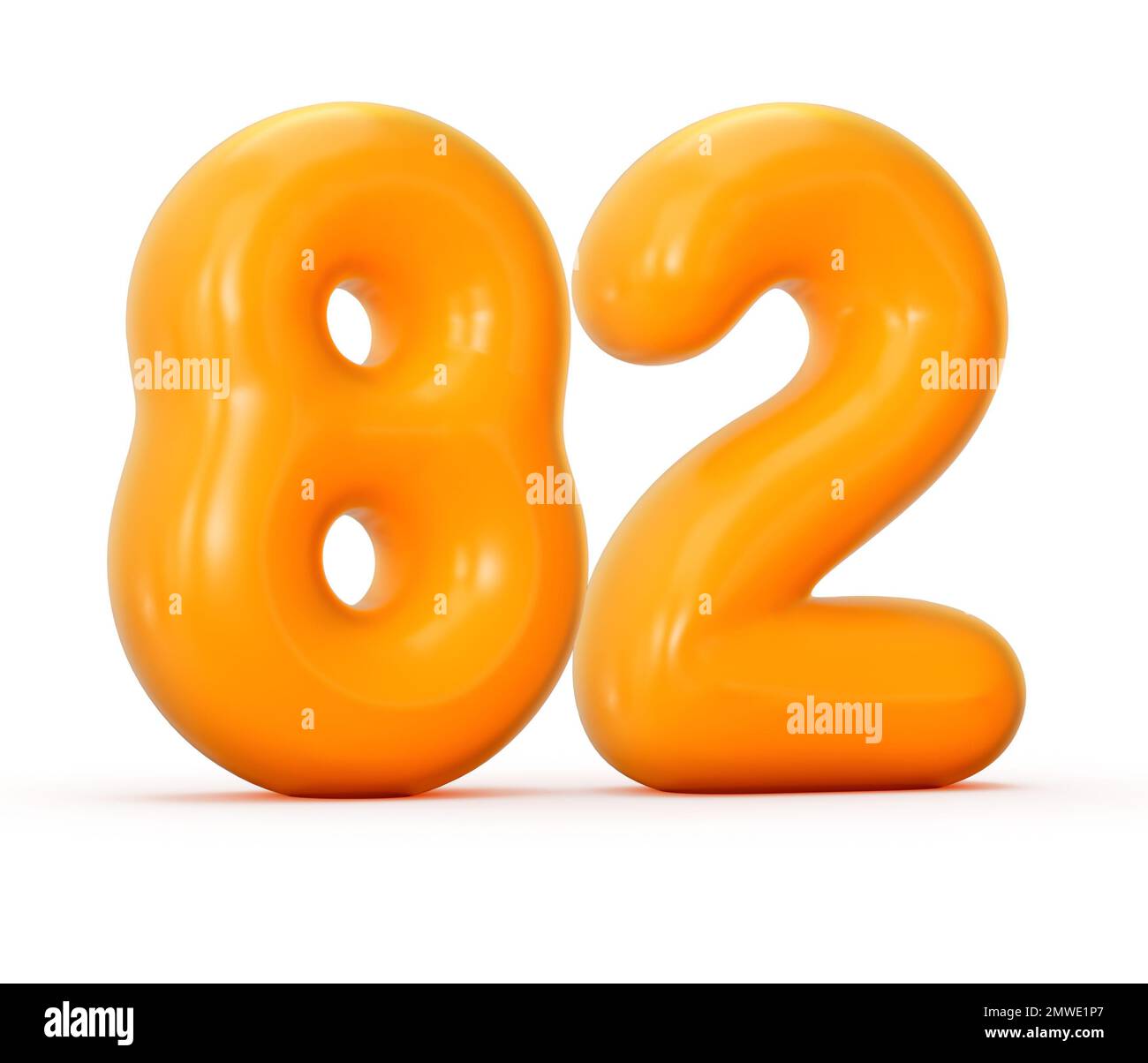 A 3D illustration of a Glossy orange jelly number 82 isolated on a ...