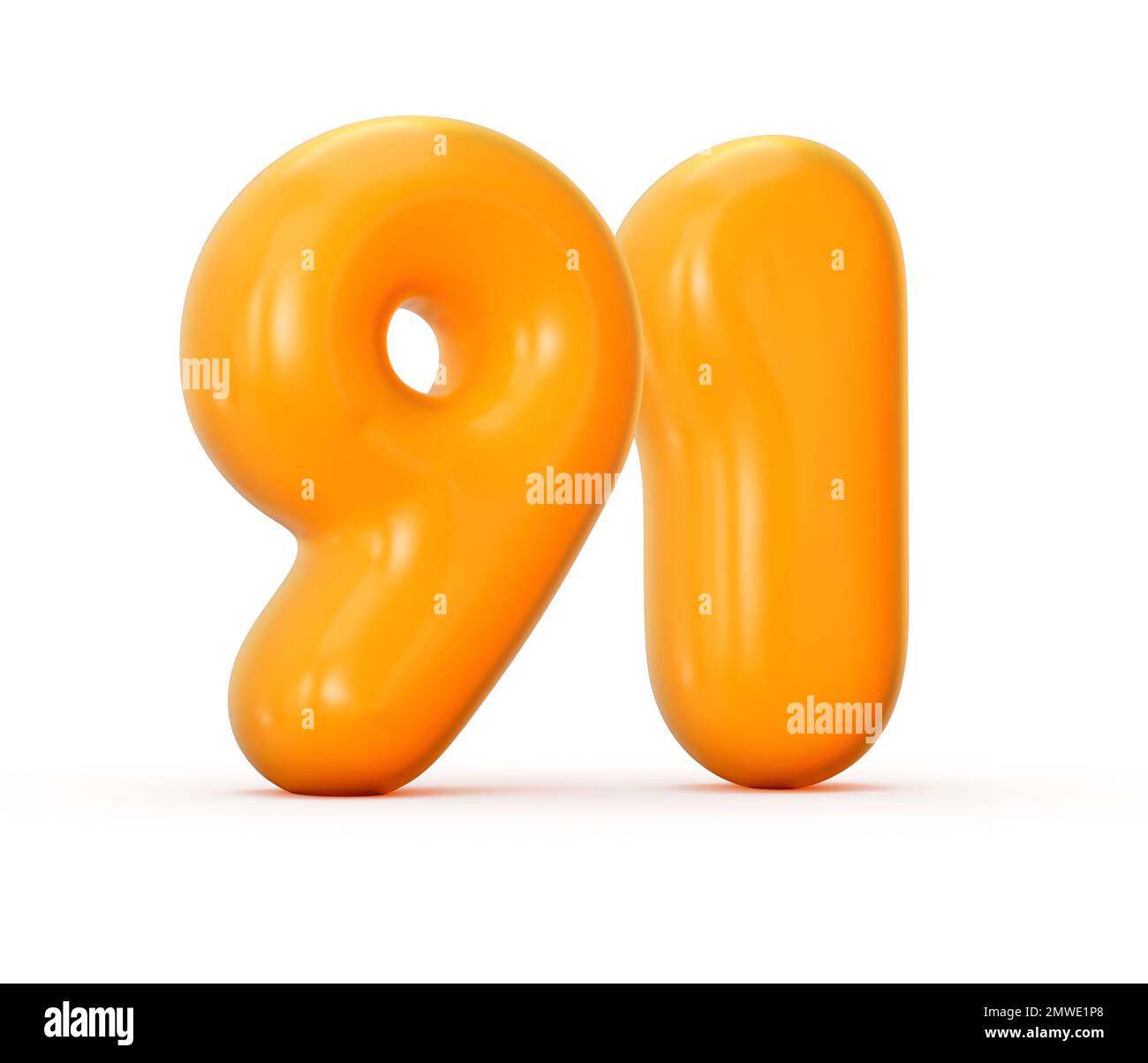 A 3D illustration of a Glossy orange jelly number 91 isolated on a white background Stock Photo ...
