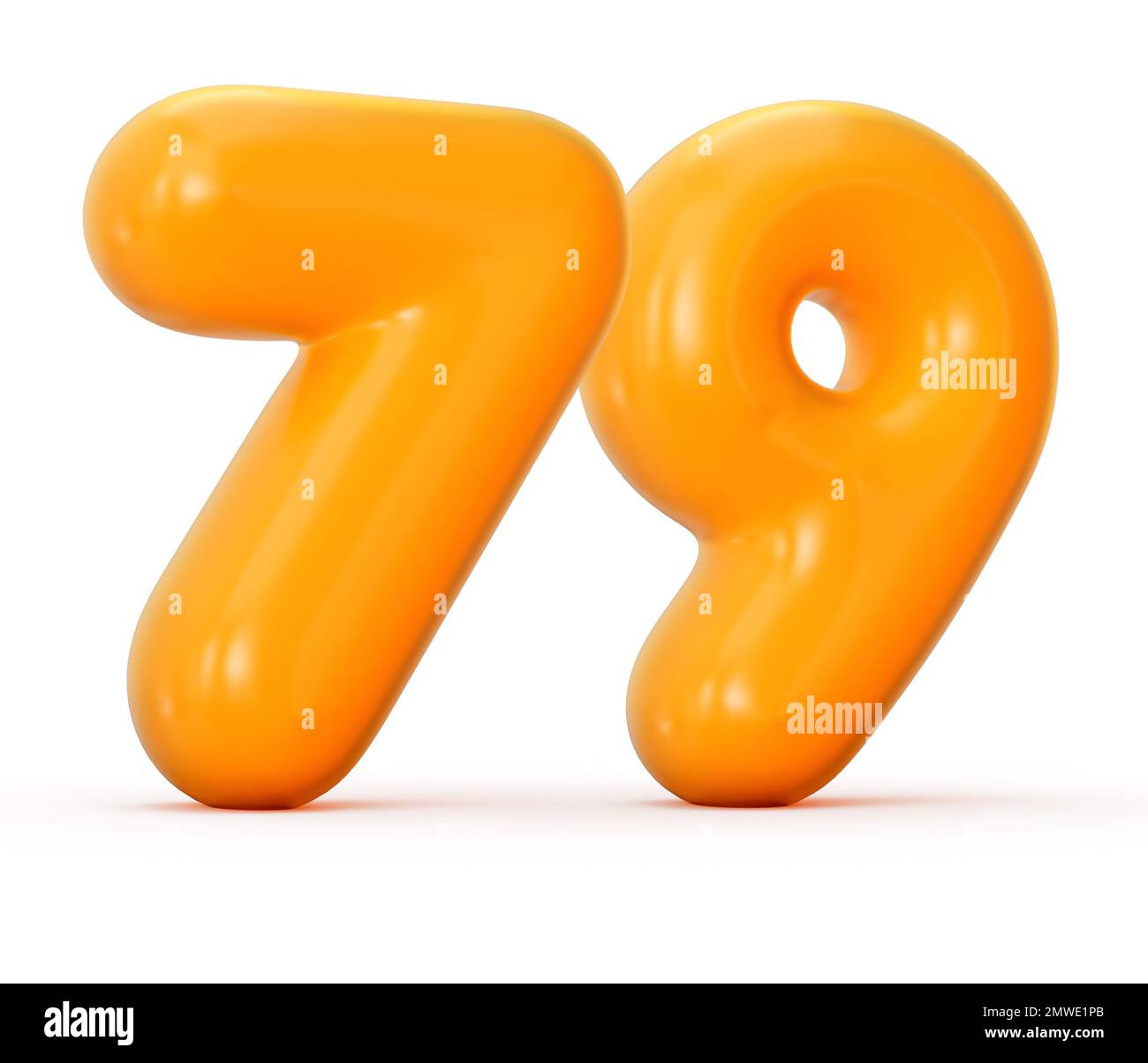 A 3D illustration of a Glossy orange jelly number 79 isolated on a ...