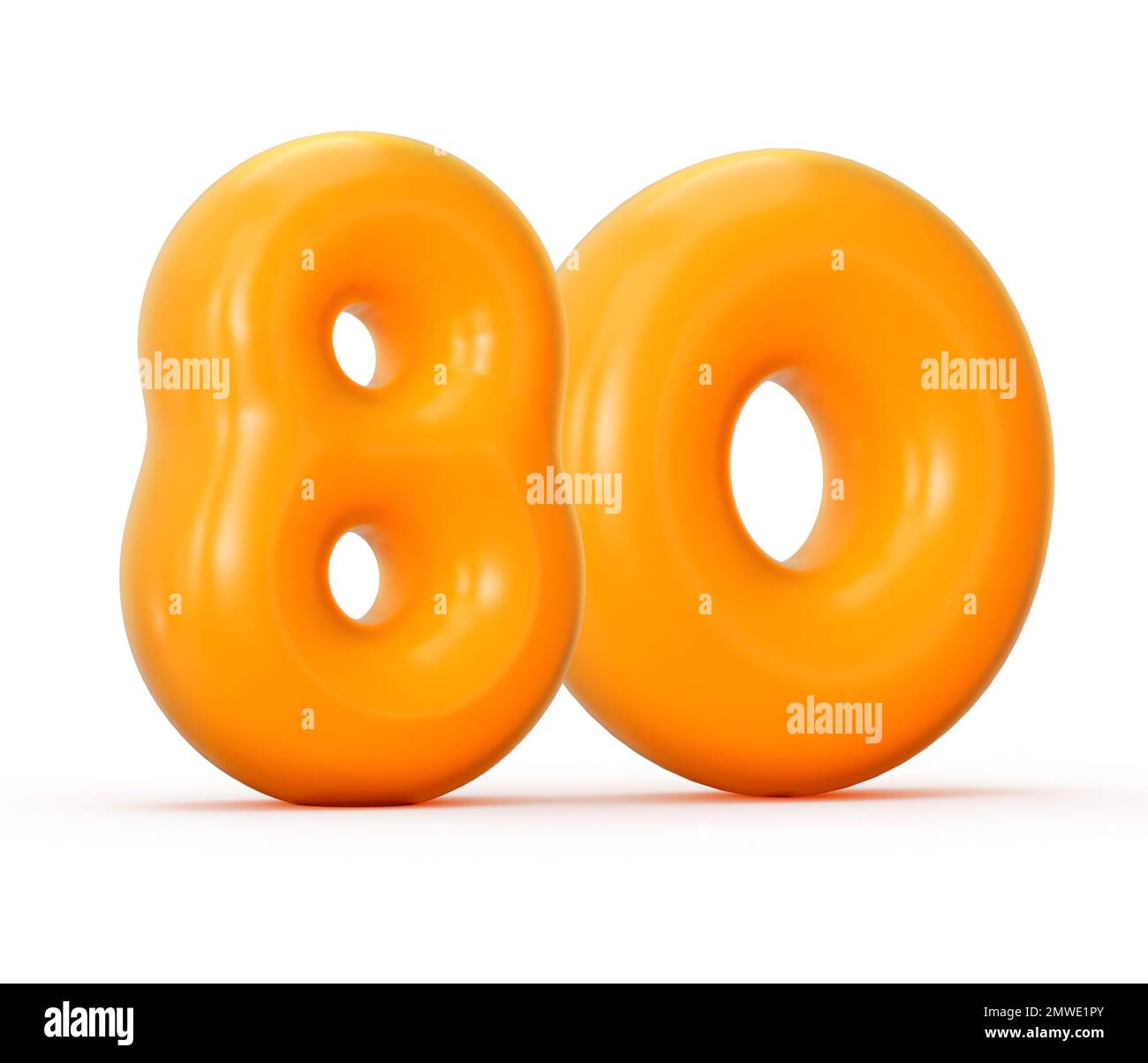 A 3D illustration of a Glossy orange jelly number 80 isolated on a ...