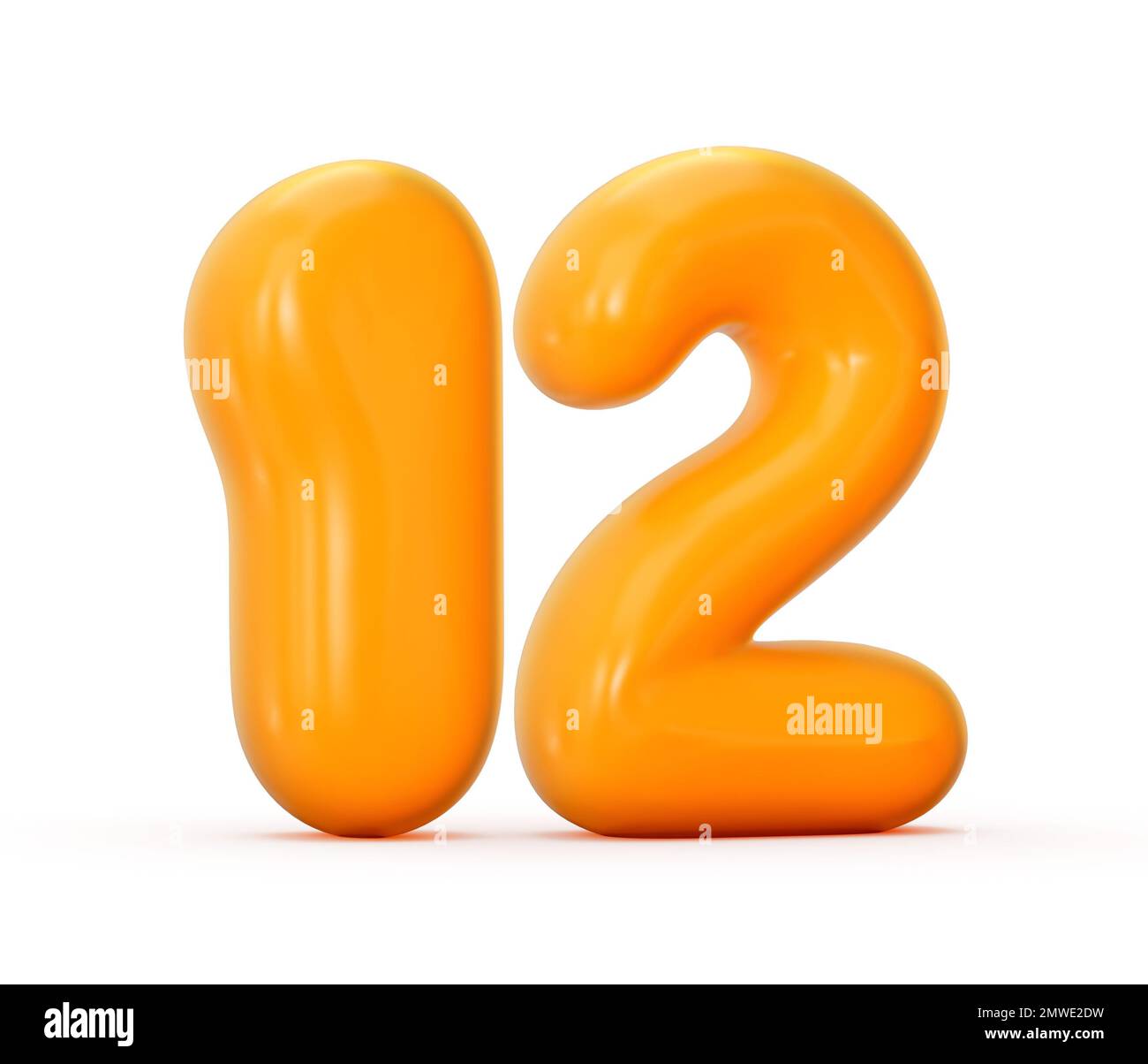 A 3D illustration of a Glossy orange jelly number 12 isolated on a ...