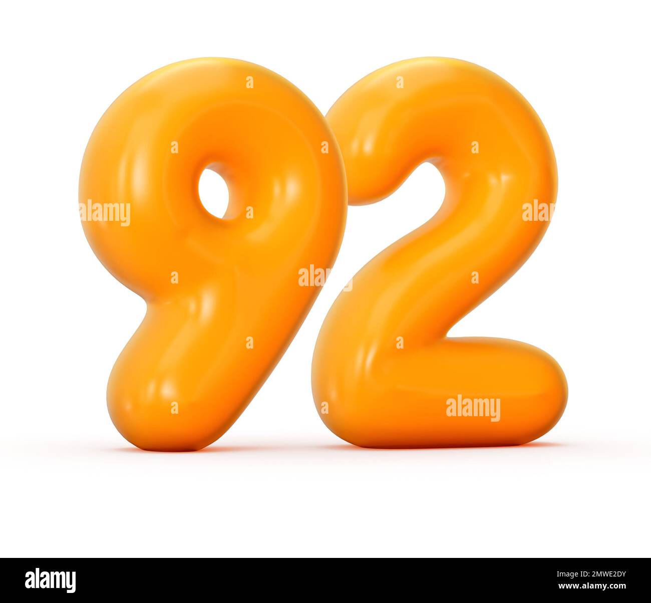 A 3D illustration of a Glossy orange jelly number 92 isolated on a ...