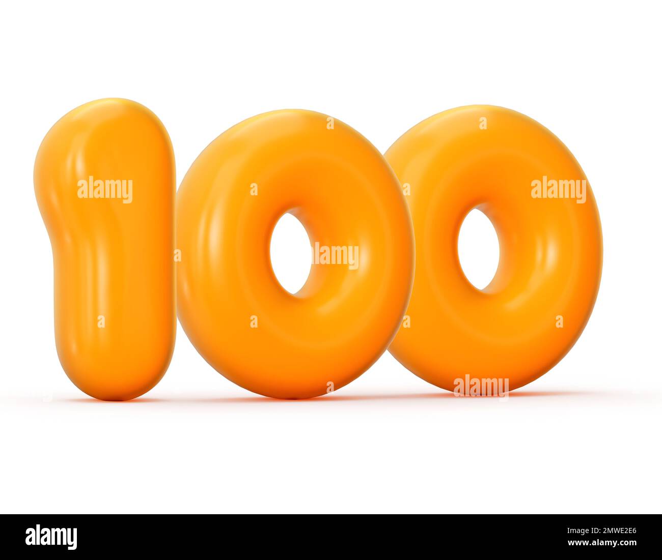 A 3D illustration of a Glossy orange jelly number 100 isolated on a ...